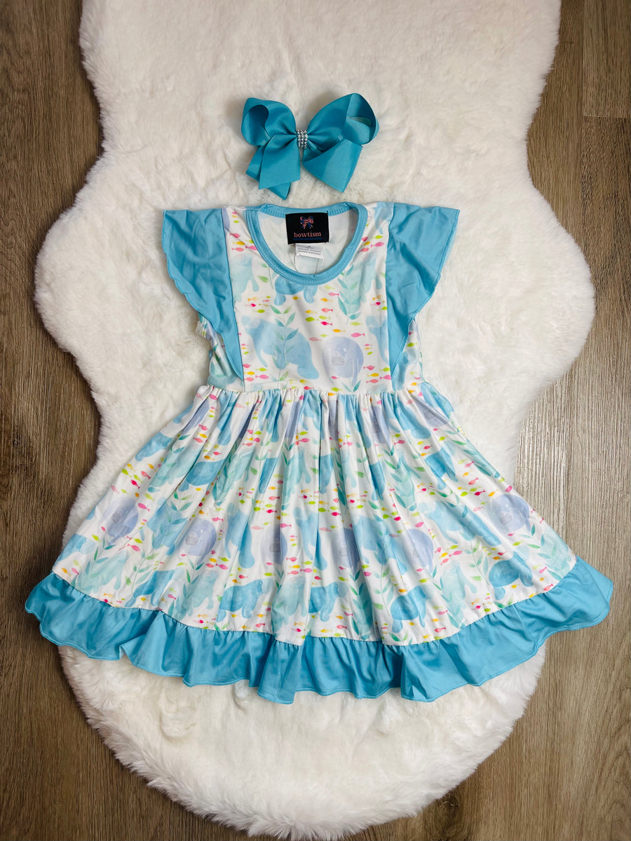 Bowtism Manatee Ruffle Dress with Matching Bow | Bowtism